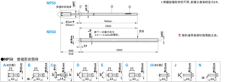 探针 探针座 NP58系列_探针-米思米官网
