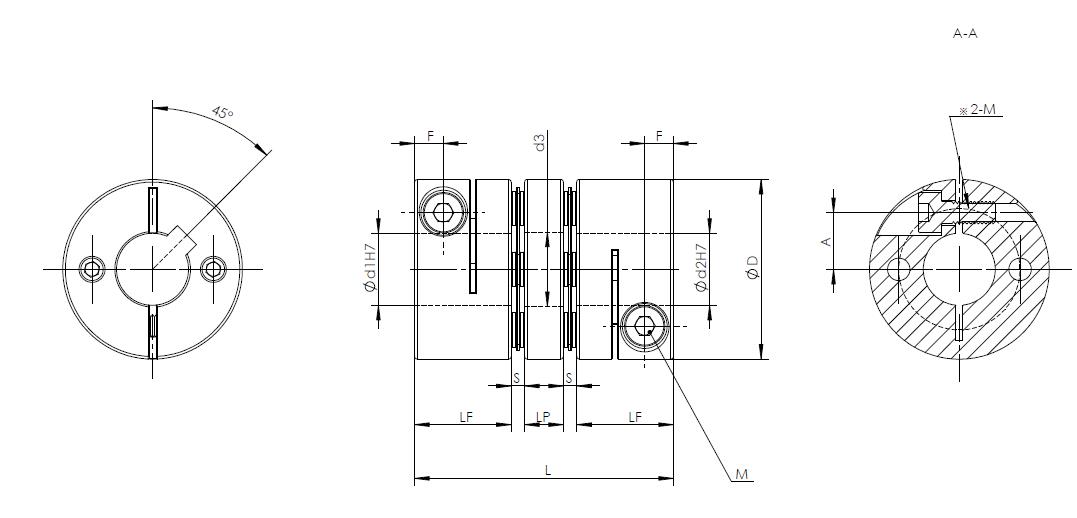 经济型 联轴器 双膜片 夹持型_联轴器-米思米官网