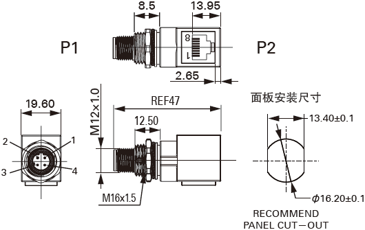 连接器 M12转RJ45型(M12X M12D M12A)_传感器线束-米思米官网