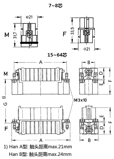 重载防水连接器插芯 Han D DD型_浩亭HARTING矩形连接器-米思米官网