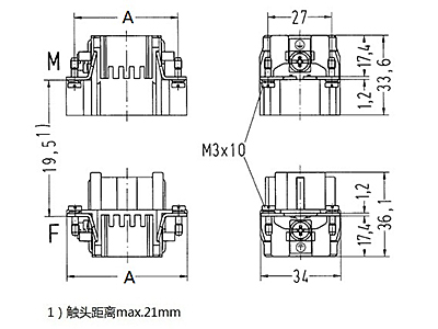 重载防水连接器插芯 Han D DD型_浩亭HARTING矩形连接器-米思米官网