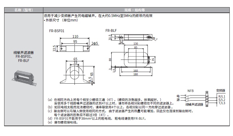 滤波器 FR-BSF01_三菱电机MITSUBISHI变频器（选购件/其他）-米思米官网