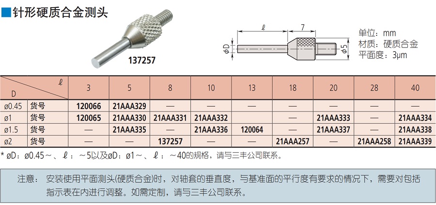三丰 MITUTOYO 指针式指示表附件 针形硬质合金测头_三丰MITUTOYO百分表-米思米官网