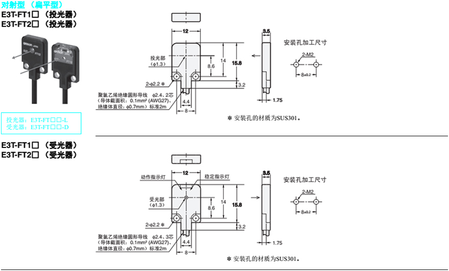 E3T系列超小型、超薄型的放大器内置型光电传感器_欧姆龙OMRON光电传感器-米思米官网