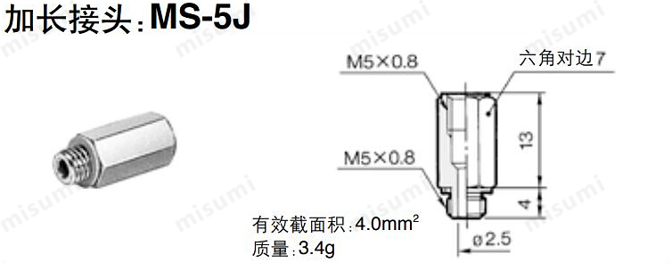 微型接头 SUS316 延长型 MS-5J_SMC小型管接头-米思米官网
